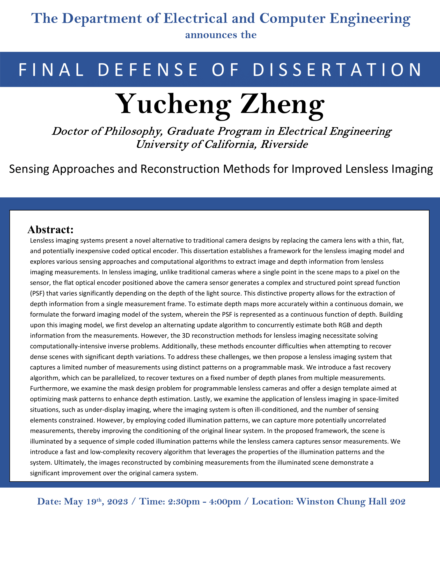 Final Defense of Dissertation: Yucheng Zheng | Department of Electrical and Computer Engineering